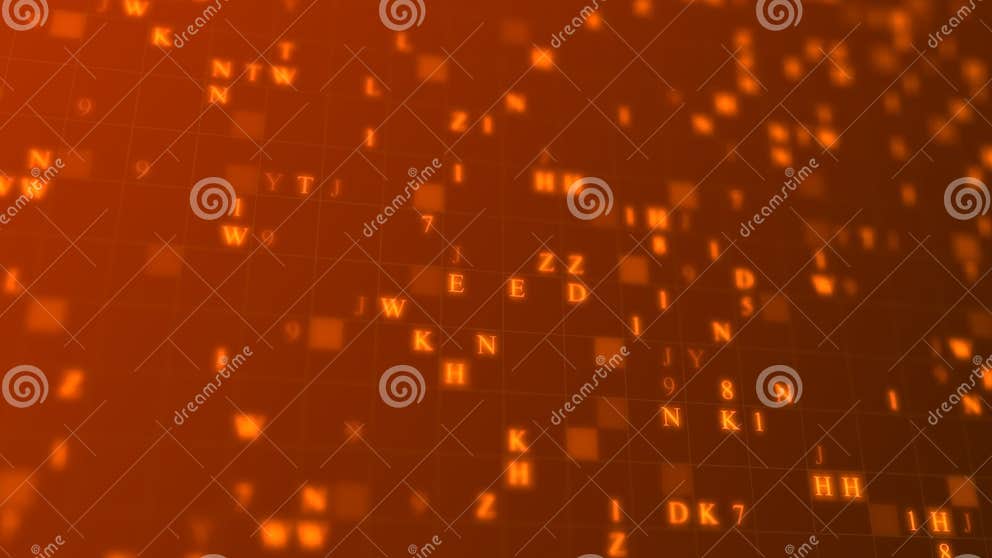 Orange Glowing Letters and Numbers Matrix on an Abstract Background ...