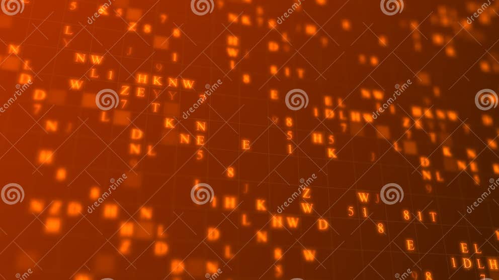 Orange Glowing Letters and Numbers Matrix on an Abstract Background ...