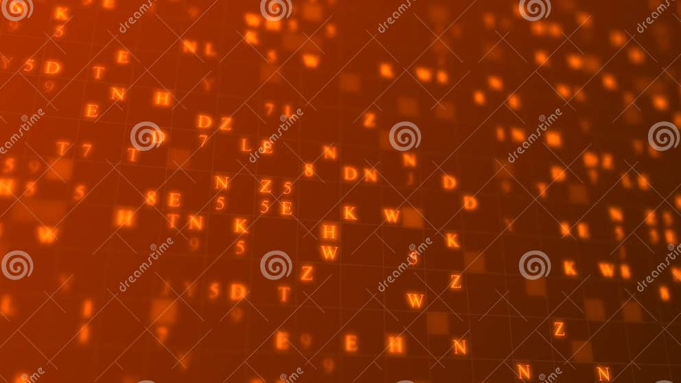 Orange Glowing Letters and Numbers Matrix on an Abstract Background ...