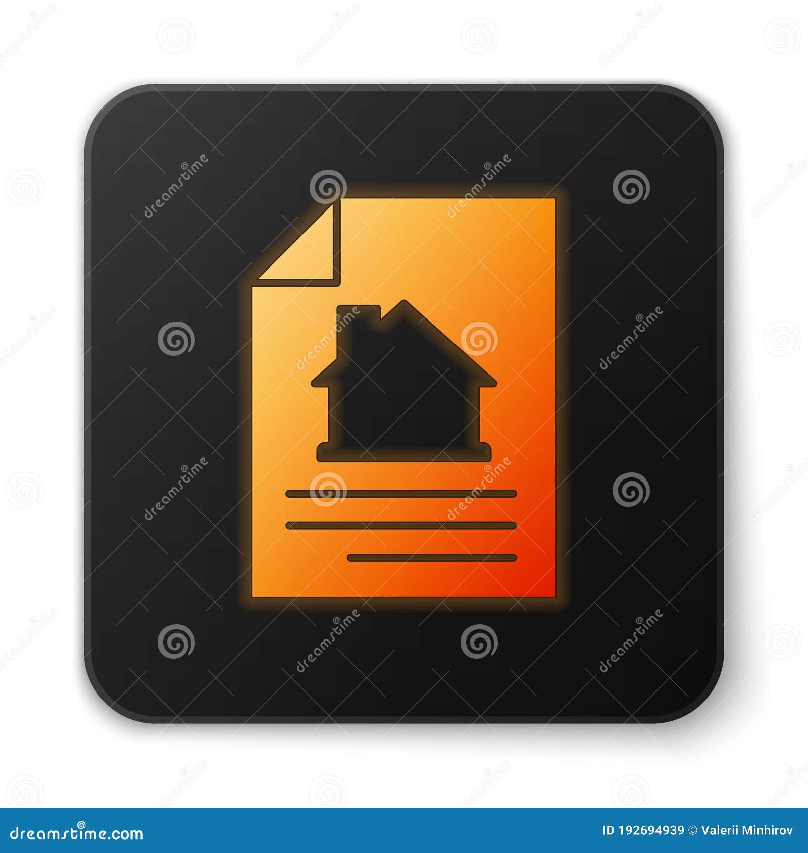 Orange Glowing Neon House Contract Icon Isolated on White Background ...