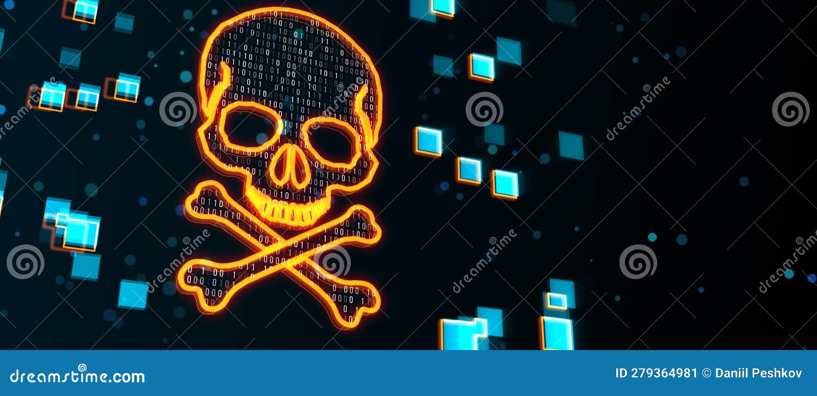 Orange Glowing Skull and Bones Digital Illustration, Dark Screen ...