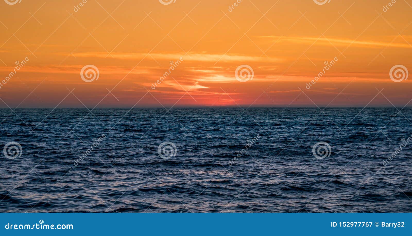 Orange Gradient Sky at Dusk Over Ocean, Just after Sunset with Dark ...