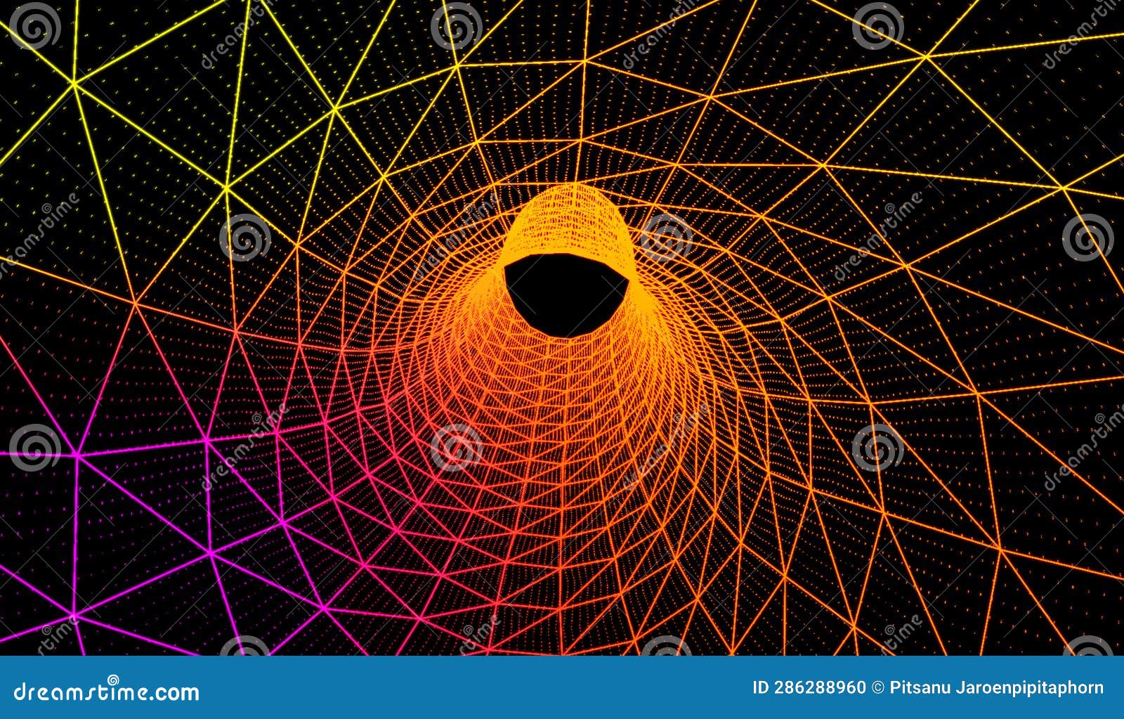 Orange Gradient Tunnel Particle Network on Black Background Stock ...