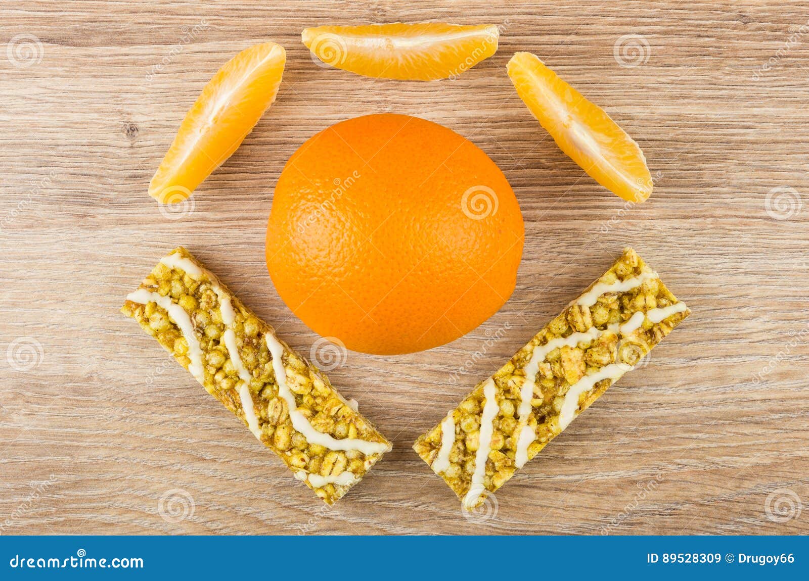 Orange and Granola Bars with Cereals on Table Stock Image - Image of ...
