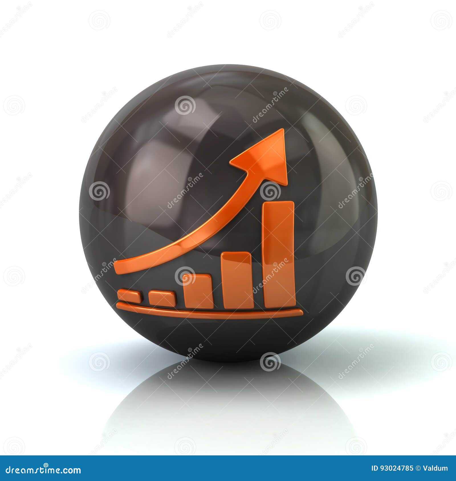 Orange Graph Icon on Black Glossy Sphere Stock Illustration ...