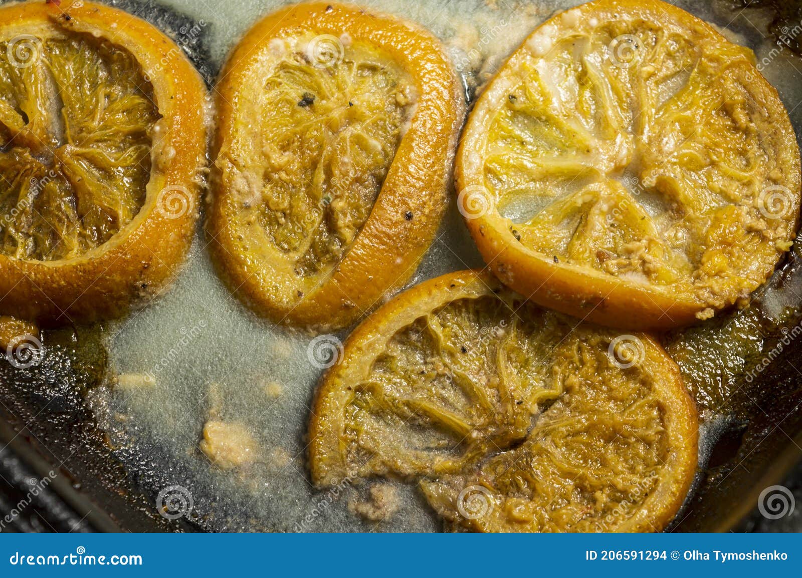 Orange in Greasy after Frying in a Frying Pan Stock Photo - Image of ...