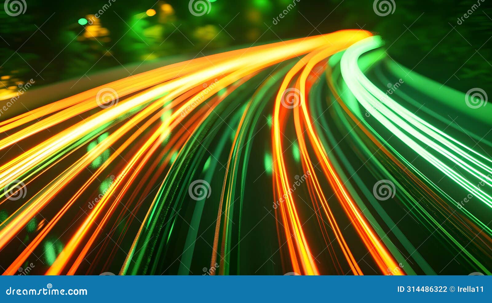 Orange and Green Future Technology Background with Lines Bending ...
