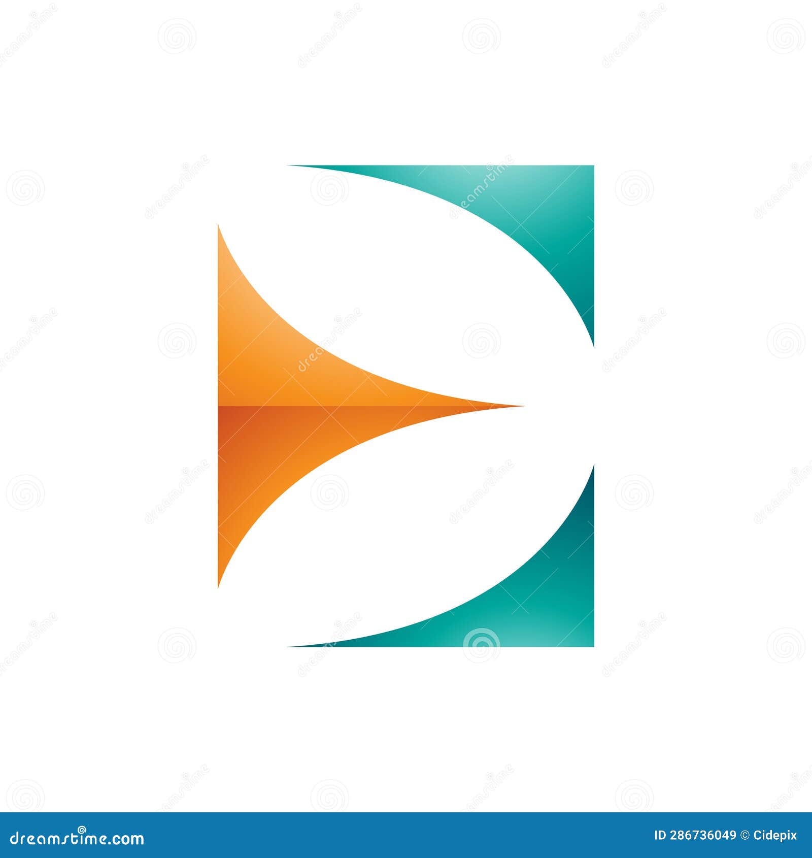 Orange and Green Glossy Uppercase Letter E Icon with Curvy Triangles ...