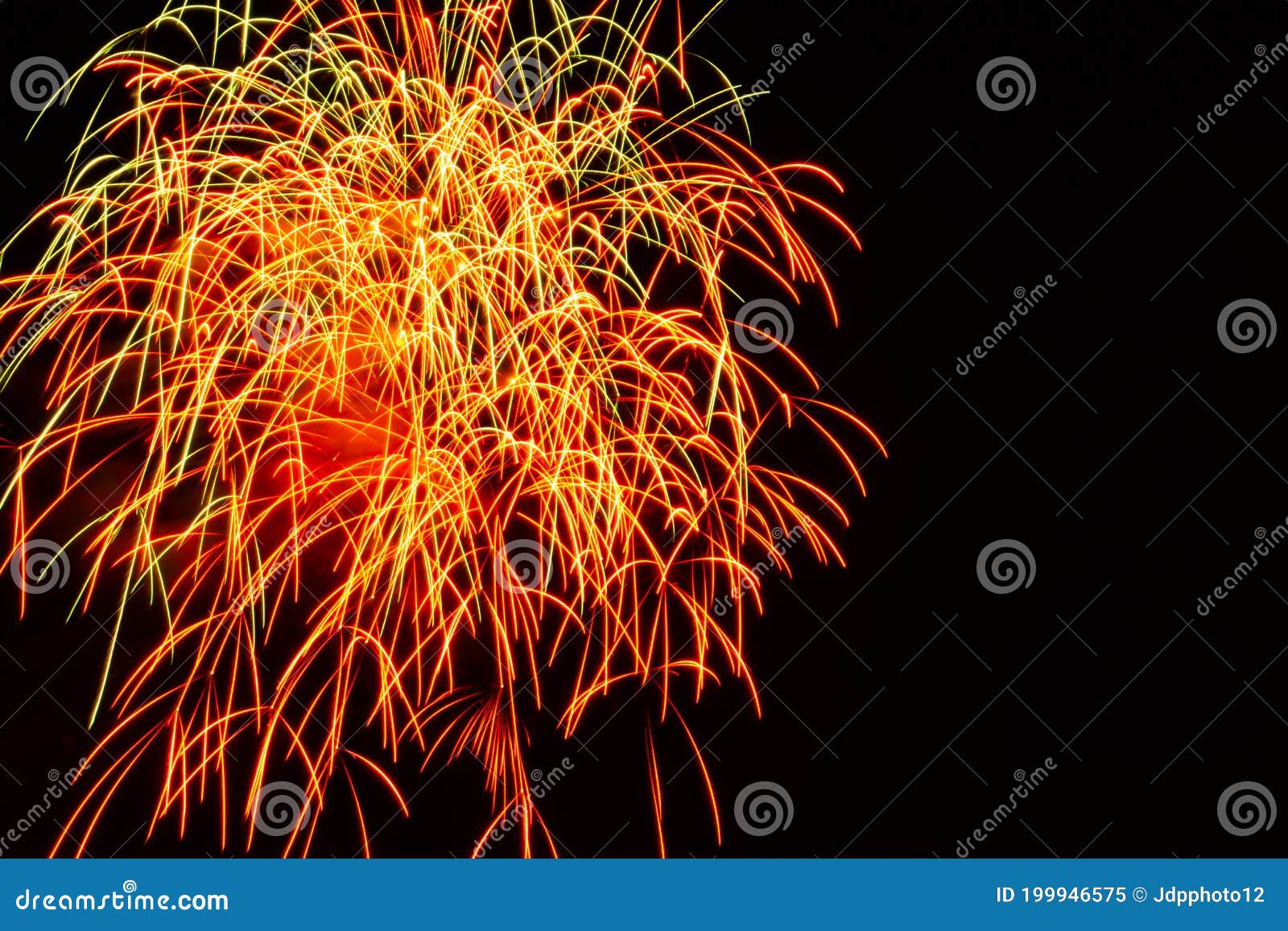 Orange, Green, and Red Fireworks Display on Left Frame Stock Image ...