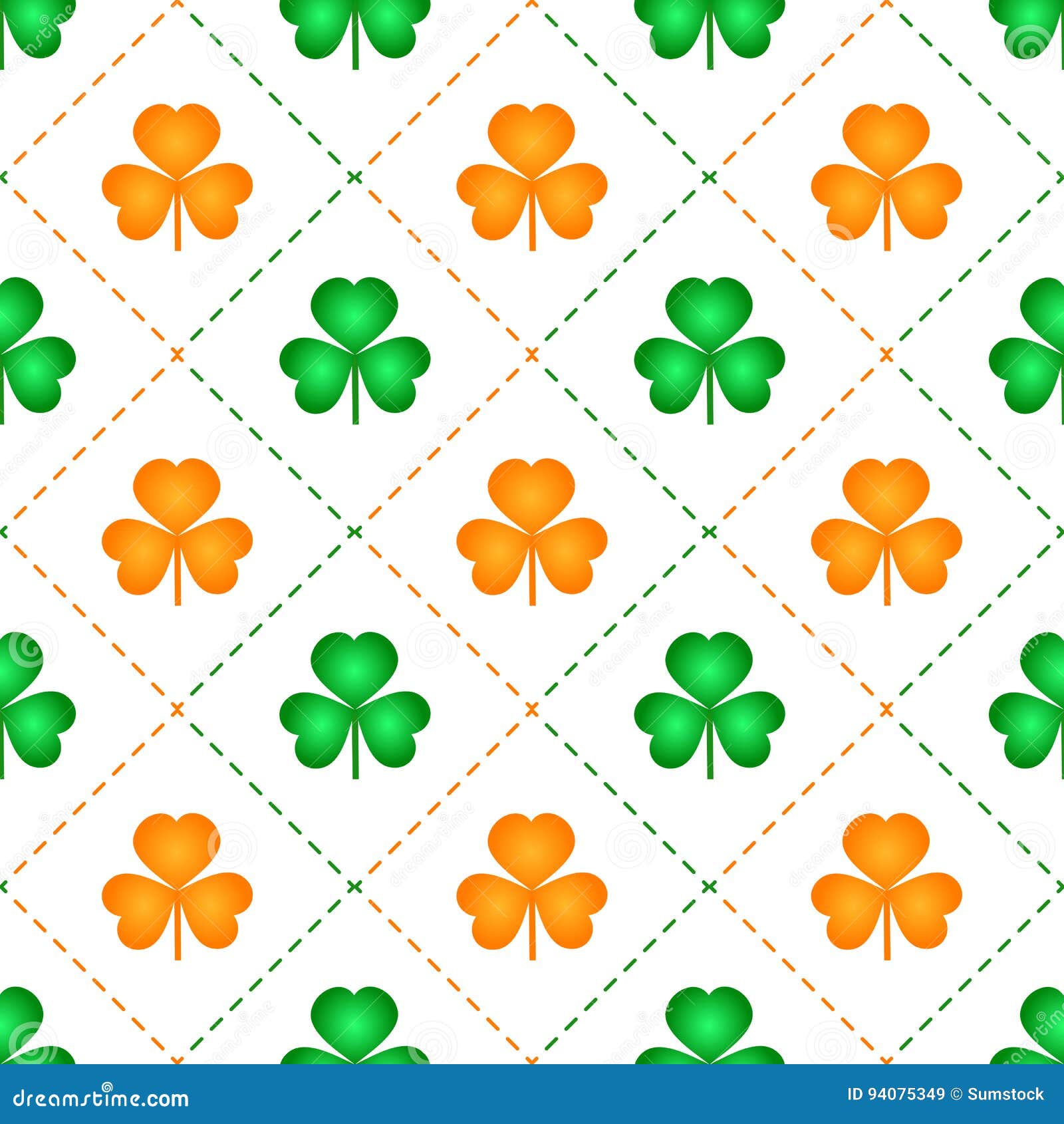 Orange and Green Shamrock Leaves Pattern Stock Vector - Illustration of ...