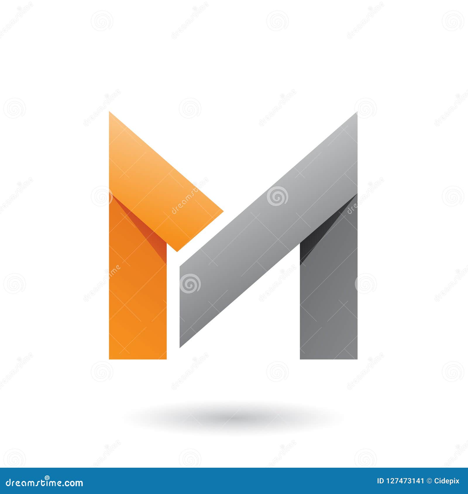 Orange and Grey Folded Paper Letter M Vector Illustration Stock Vector ...