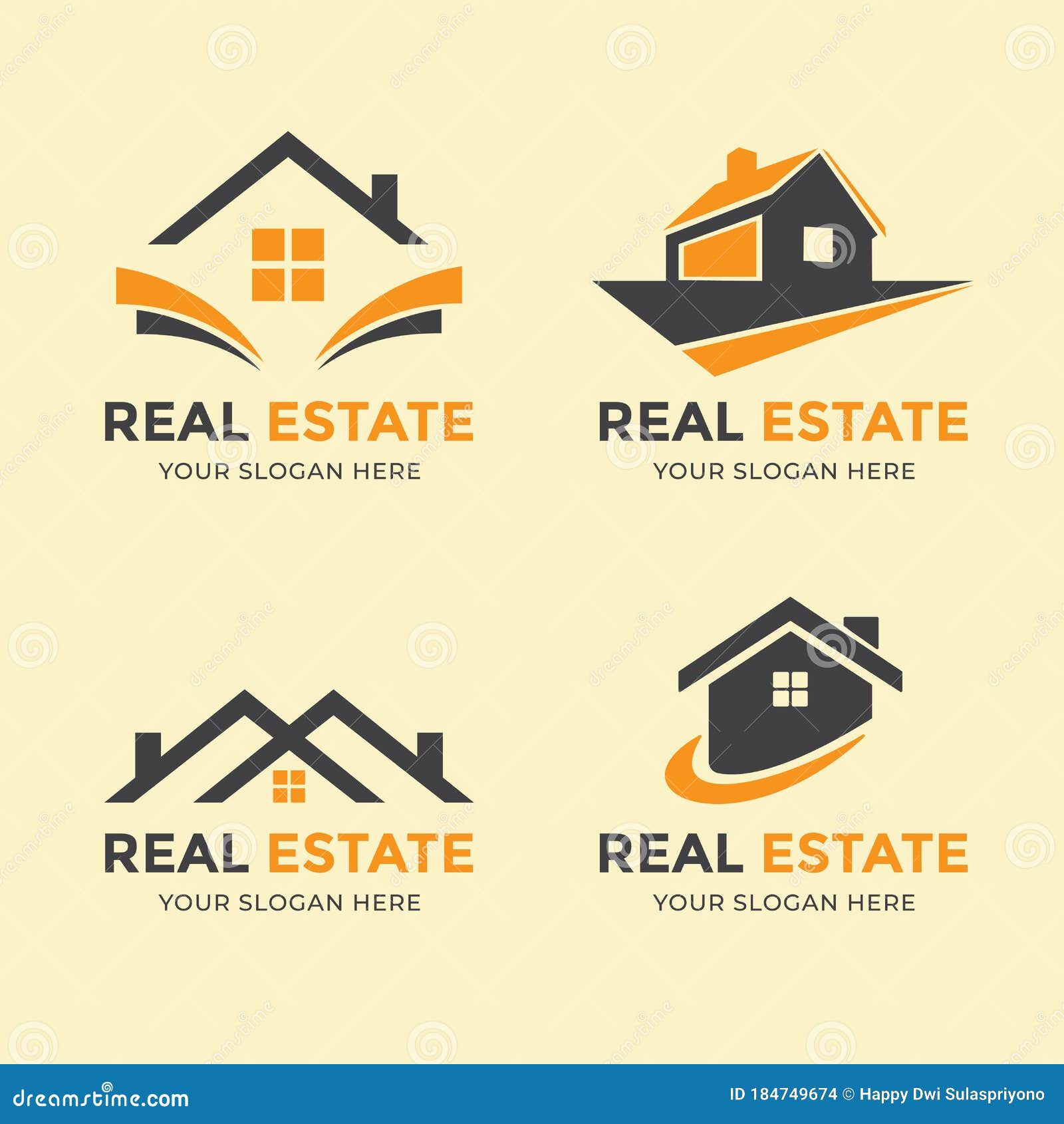 A Set of Orange and Grey Home Logo Vector. Real Estate Logo Template ...