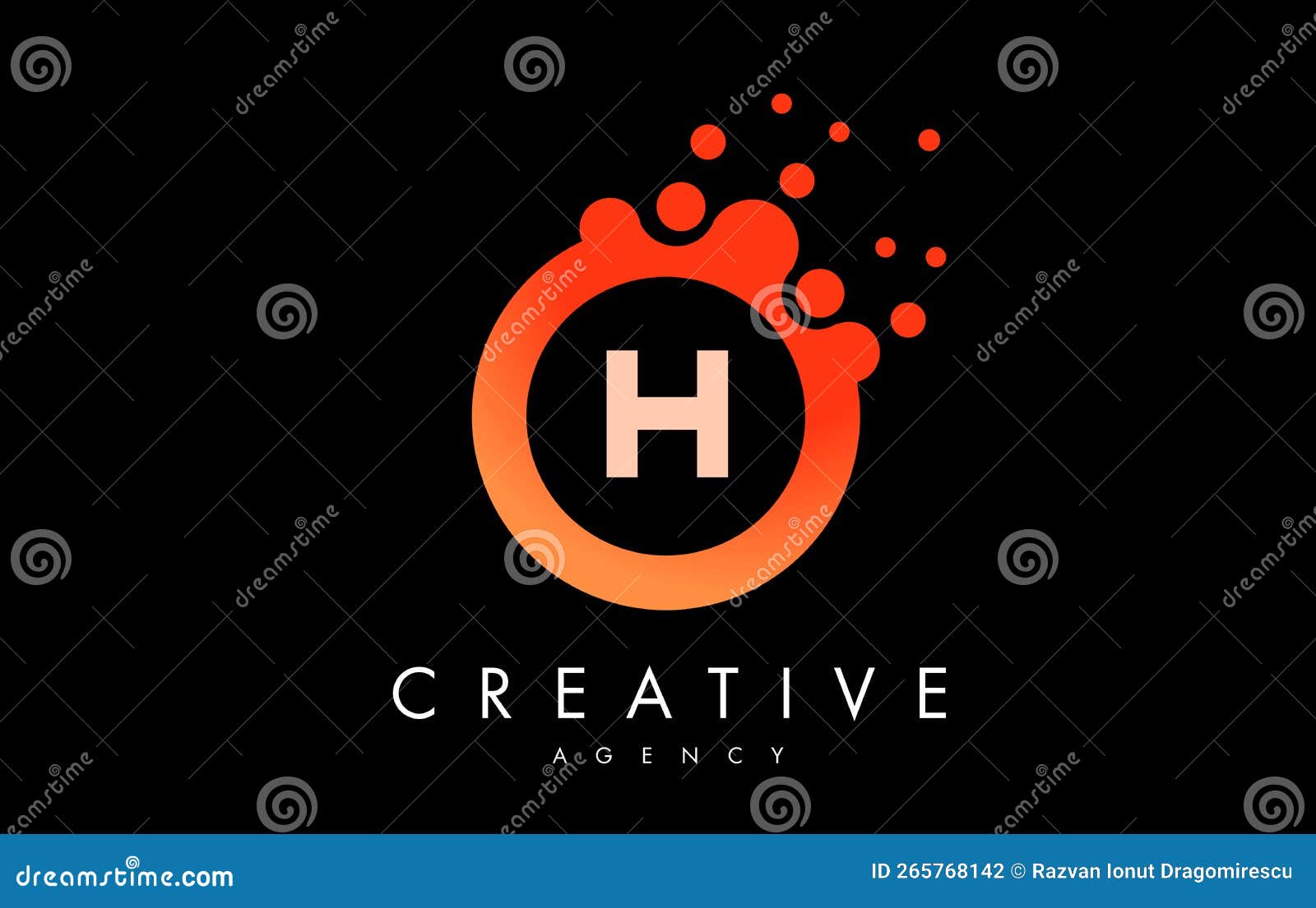 Orange H Letter Logo. Blue Dots Bubble Design Vector Stock Vector ...