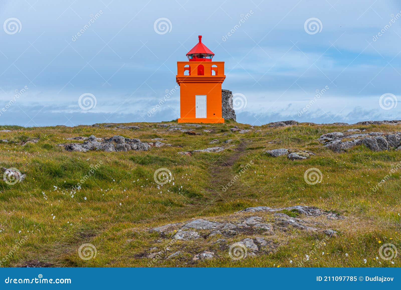 Orange Hafnarnes Lighthouse on Iceland Stock Image - Image of shore ...