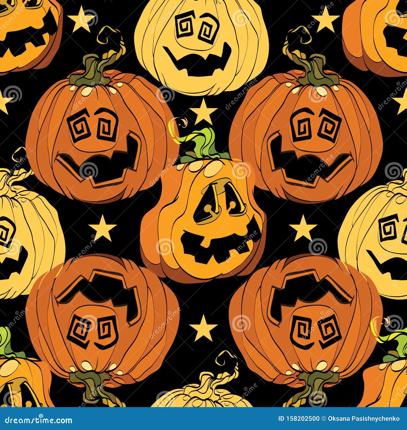 Orange Halloween Pumpkins Smiling Repeat Pattern. Stock Vector ...