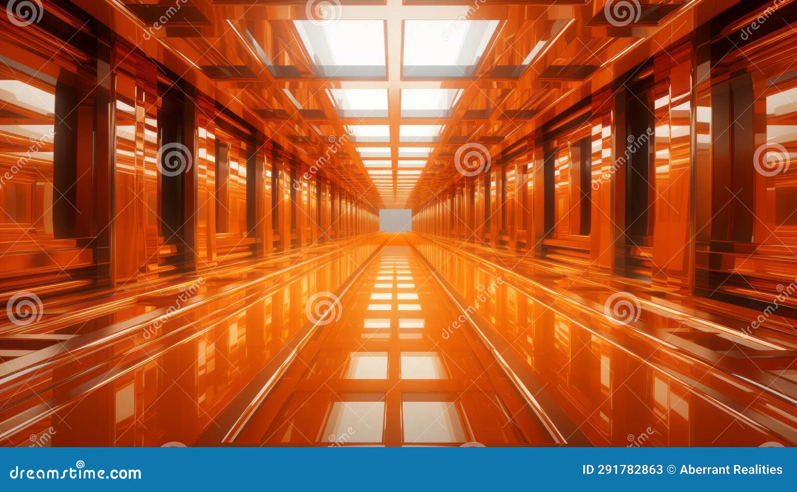 An Orange Hallway with Many Windows and a Bright Light Stock ...