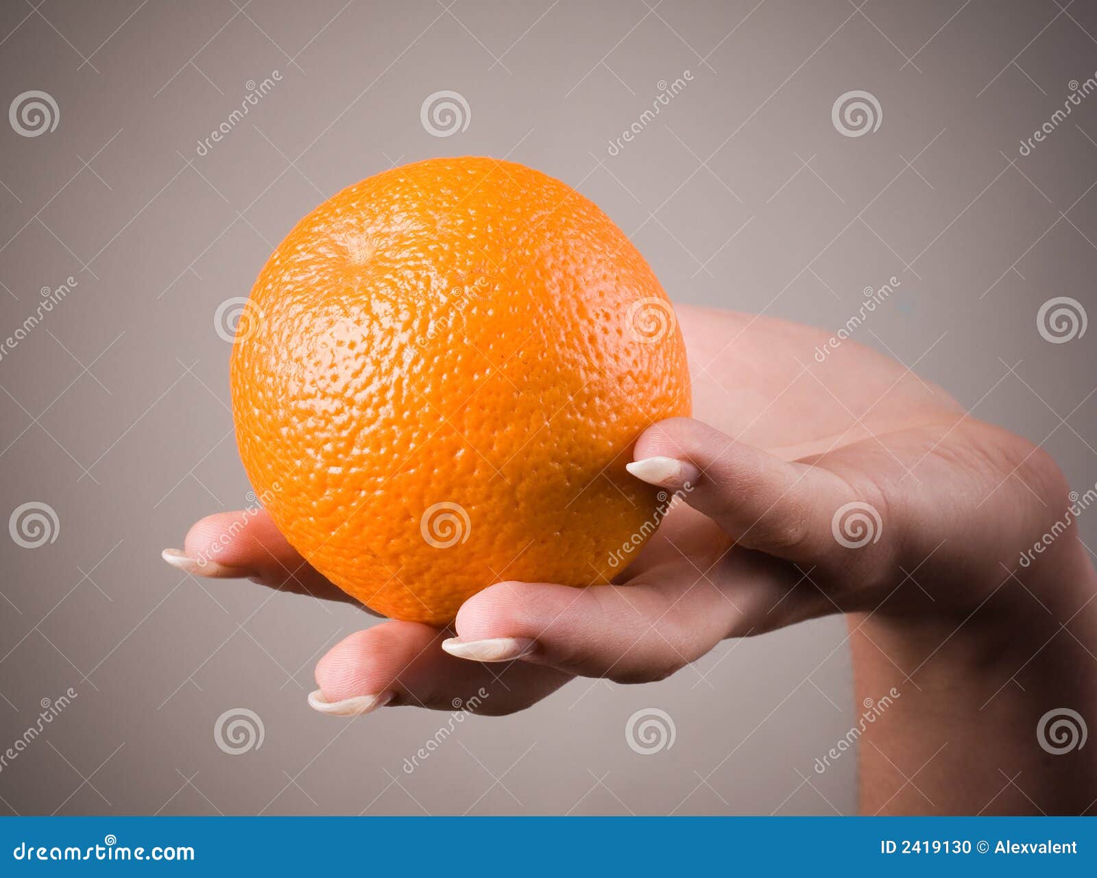 Orange on a hand stock photo. Image of elegance, backgrounds - 2419130