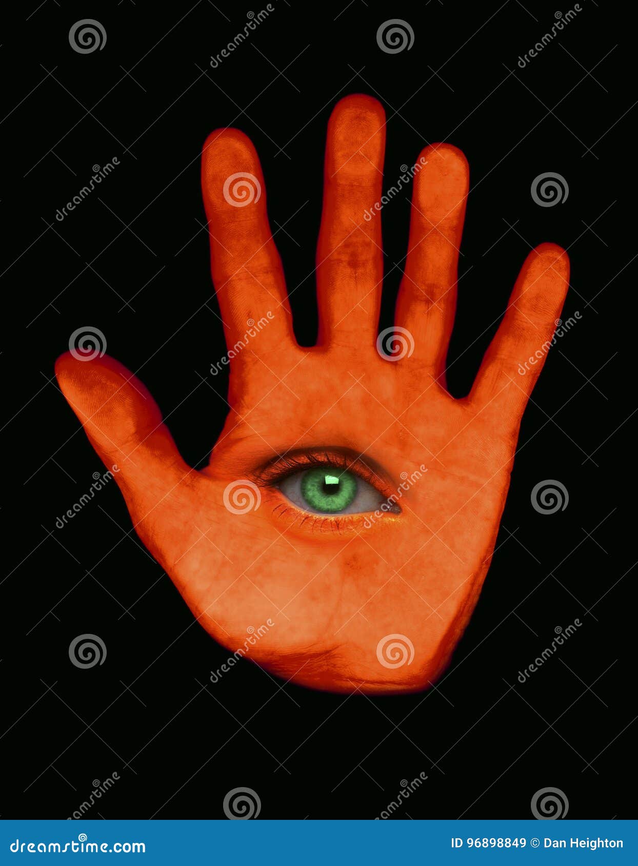Orange Hand with Green Eye in Palm Stock Image - Image of concept, palm ...