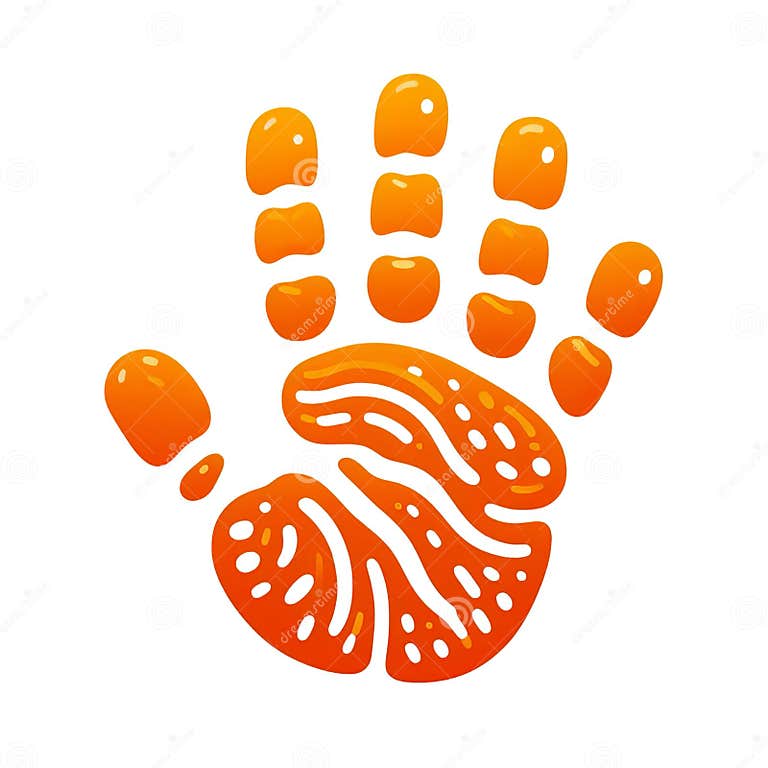 Orange Handprint with Abstract Patterns and Shapes Isolated on a White ... Orange Handprint with Abstract Patterns and Shapes Isolated on a White ...