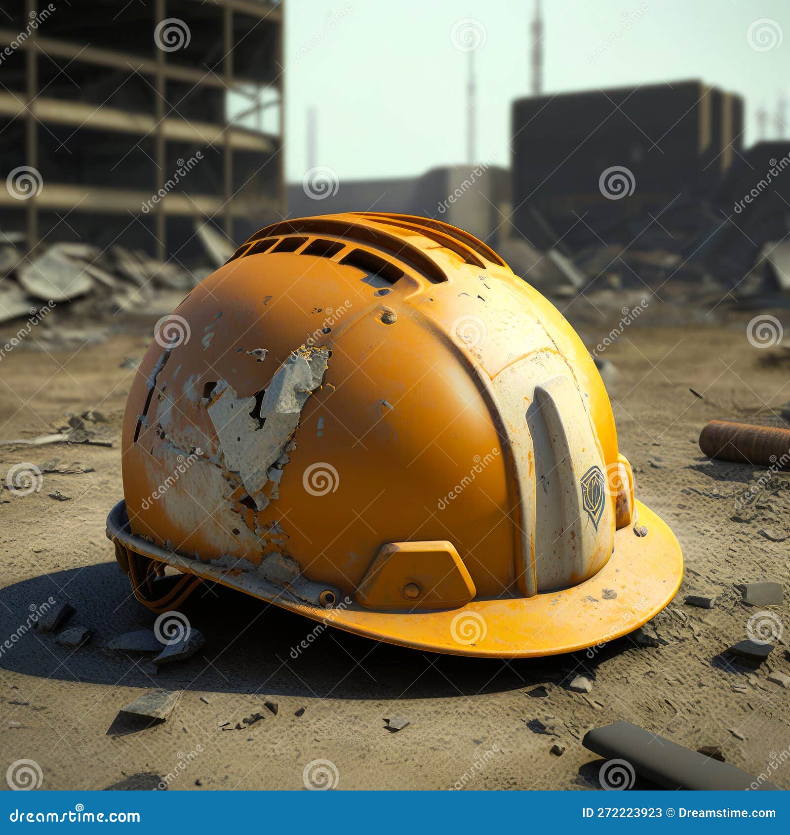 An Orange Hard Hat Sitting on Top of Pile of Rubble. Generative AI ...