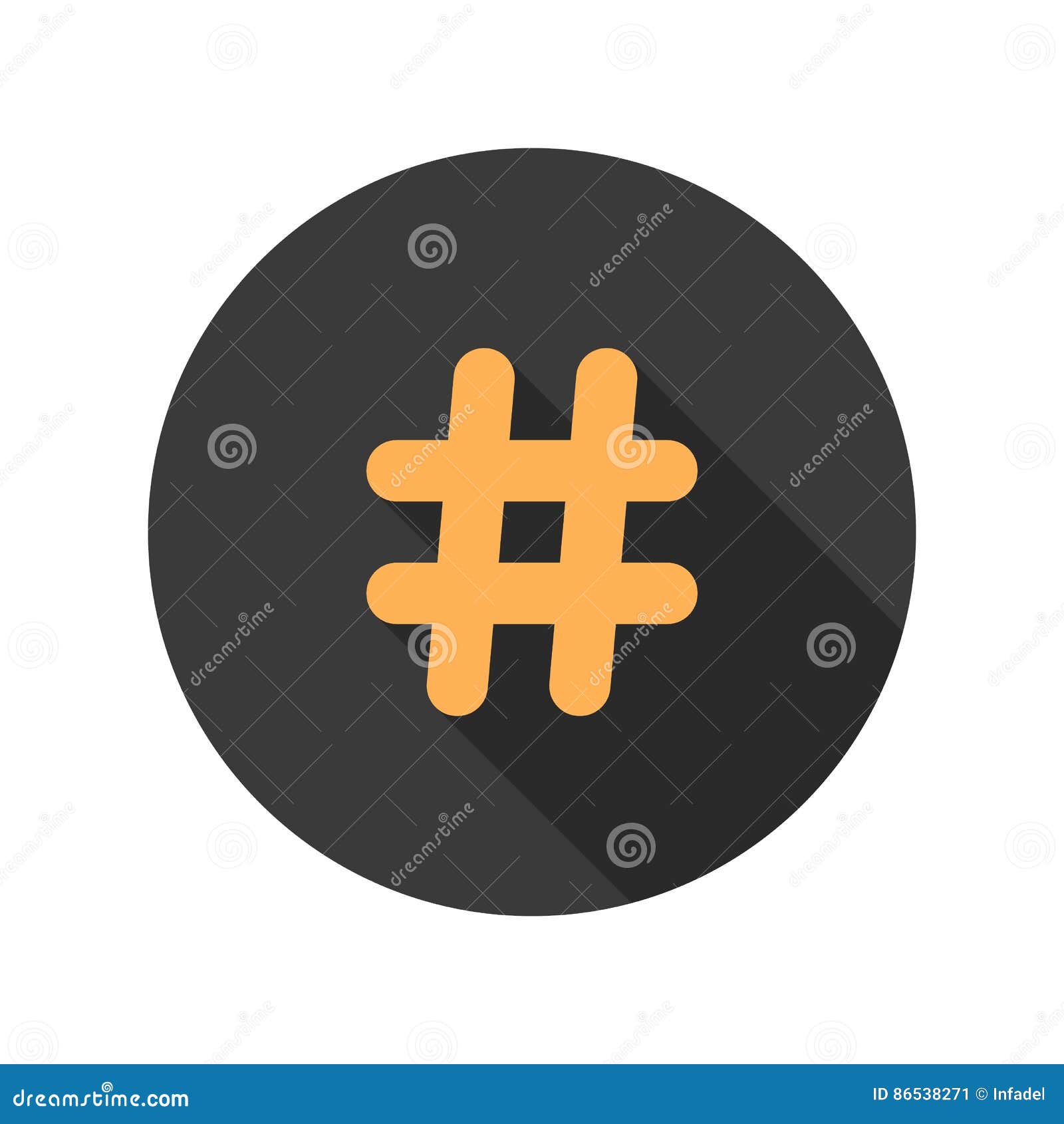 Orange Hashtag Icon in Circle with Long Shadow Stock Vector ...