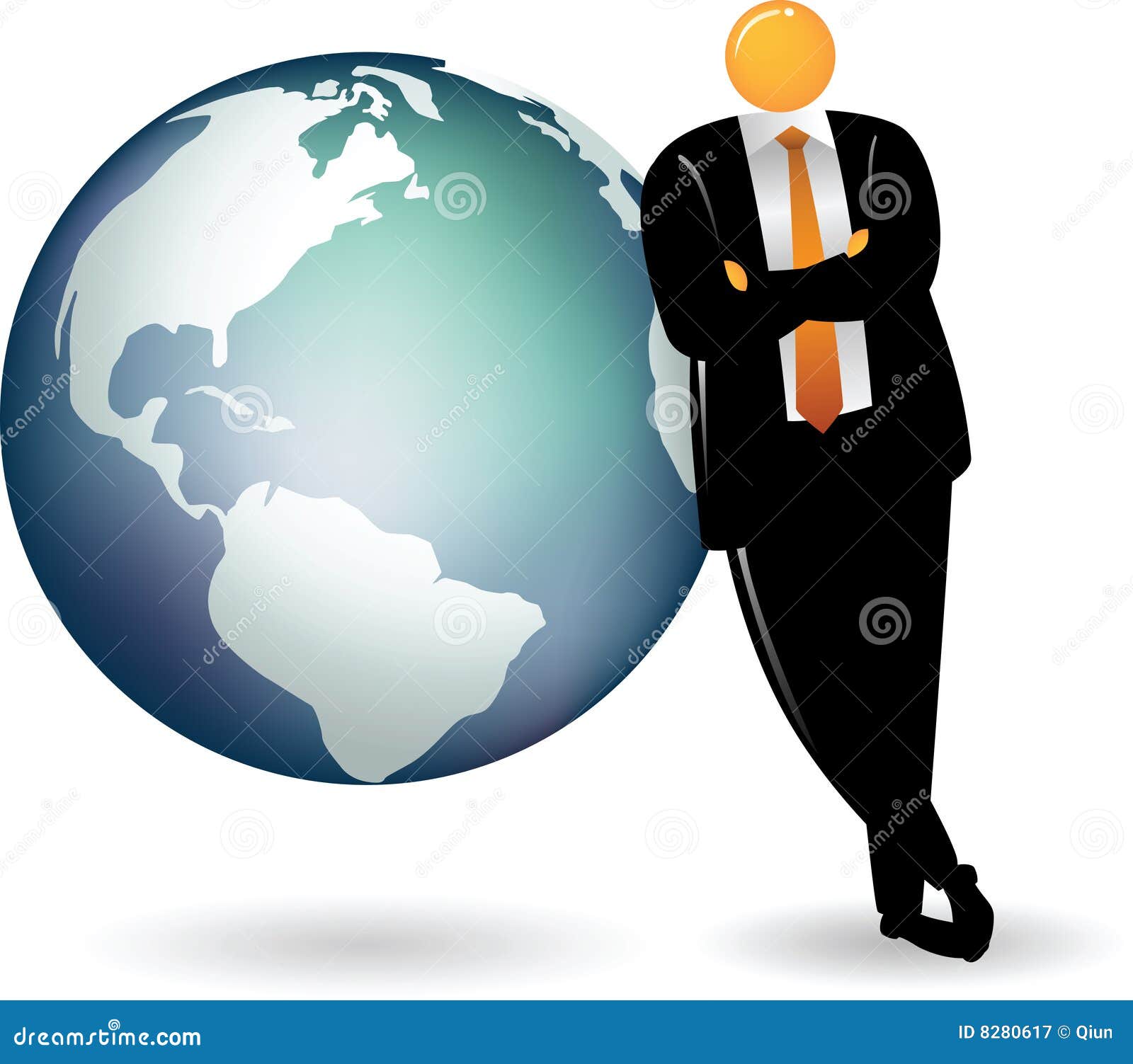 Orange Head Leaning on Globe Earth Stock Vector - Illustration of suit ...
