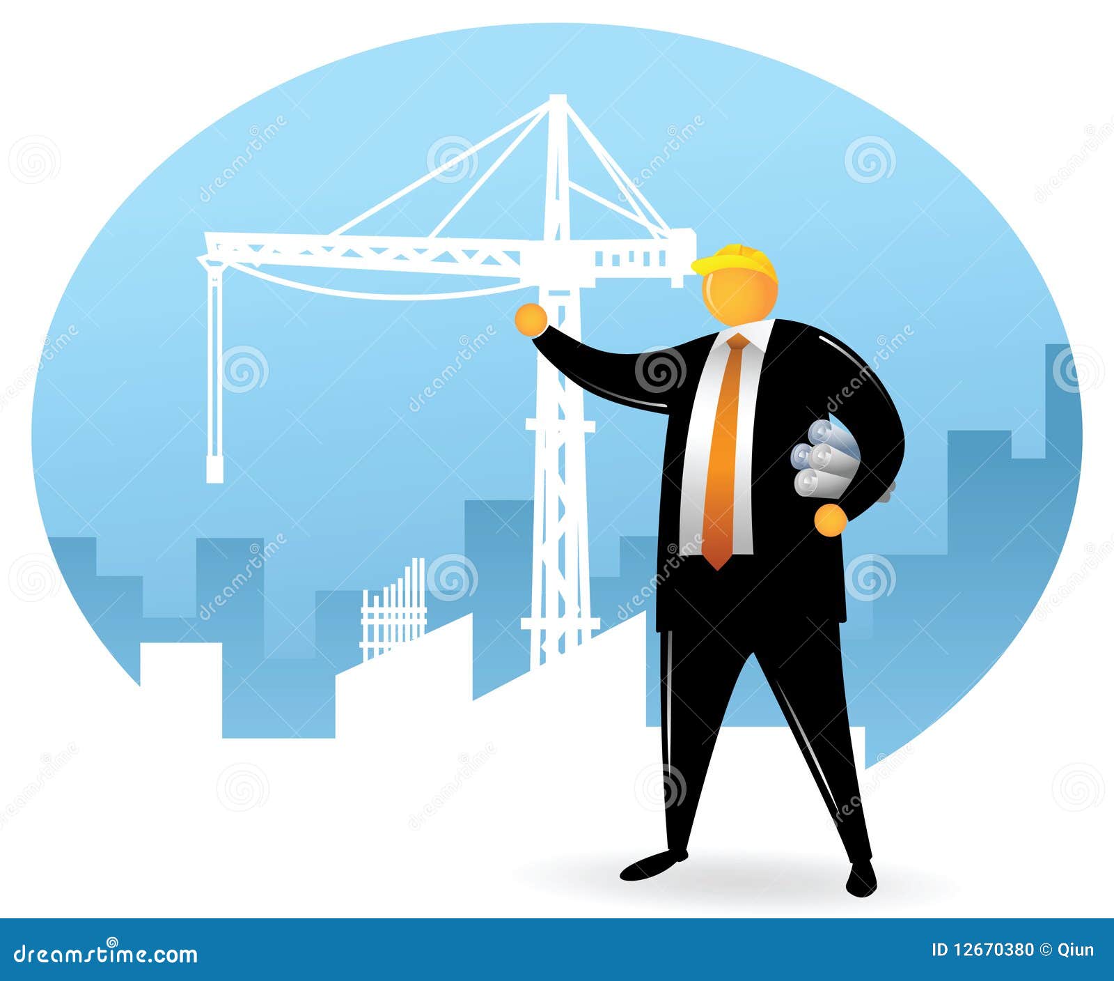 Orange Head Man on Building Stock Vector - Illustration of contractor ...