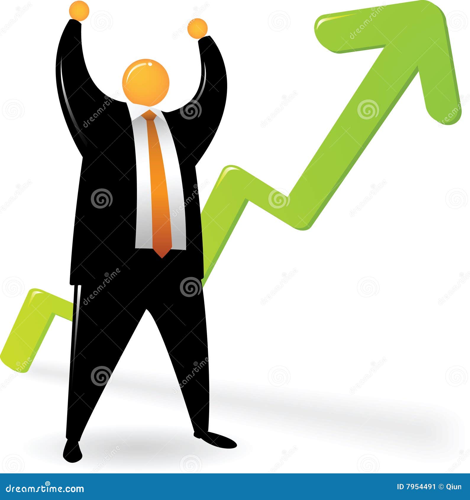 Orange Head Suit_Two Hand Up With Chart Up Cartoon Vector ...