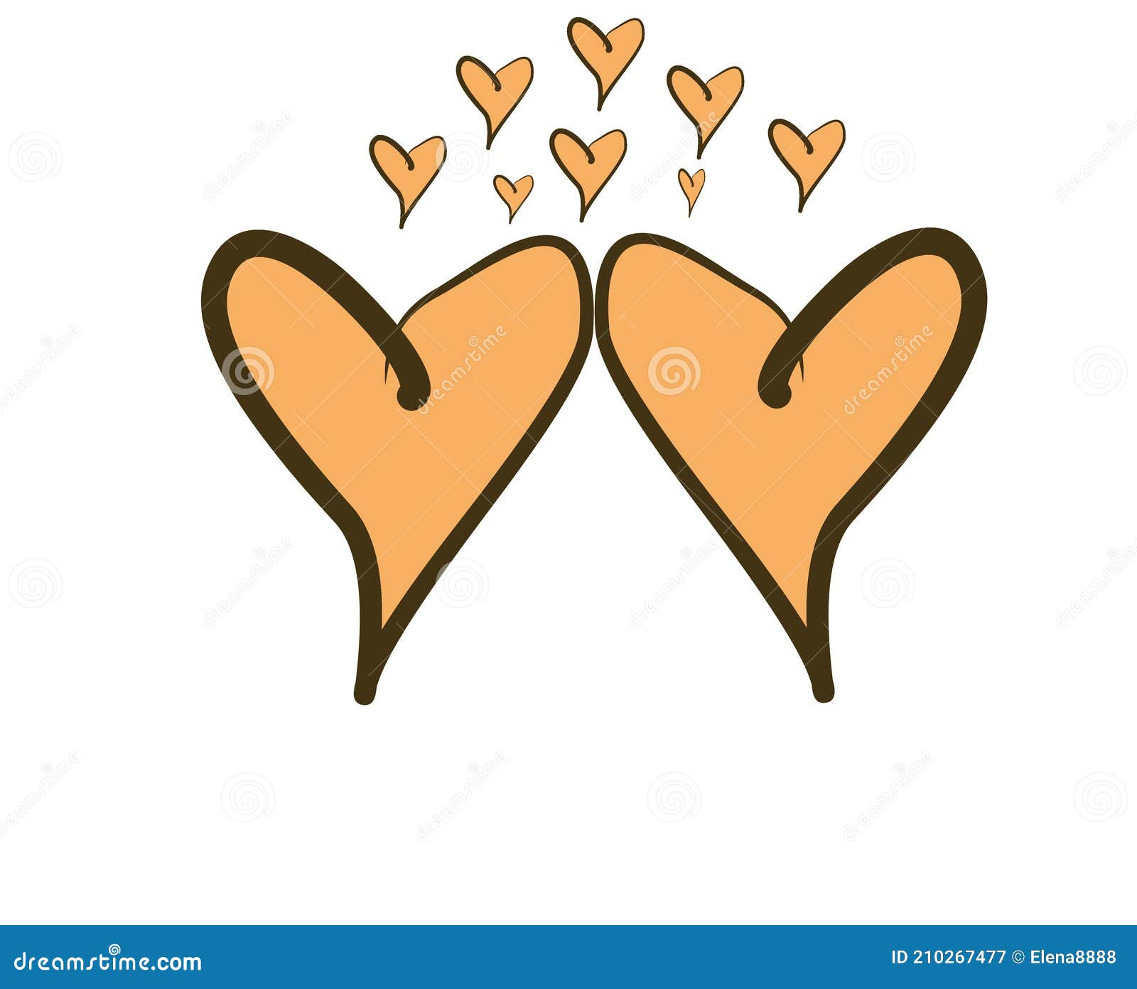 Orange Hearts in a Dark Asymmetrical Outline on a White Background ...