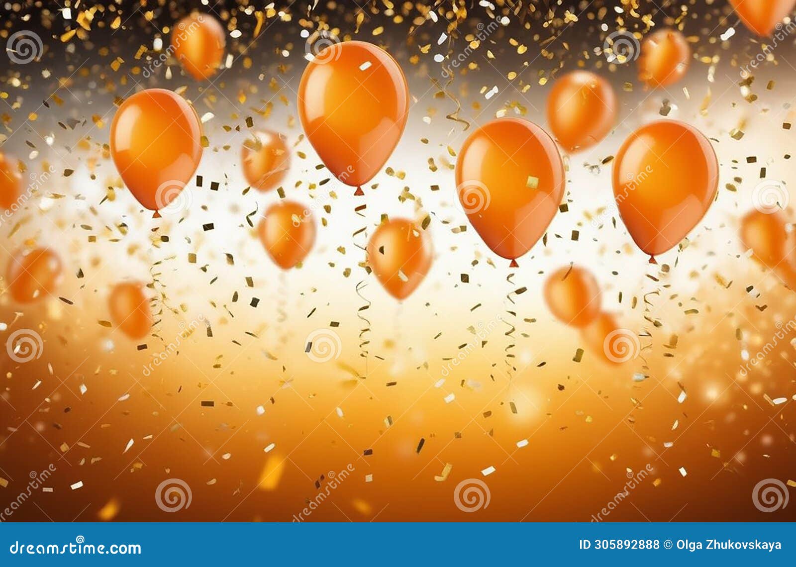 Orange Helium Balloons with Confetti Stock Illustration - Illustration ...