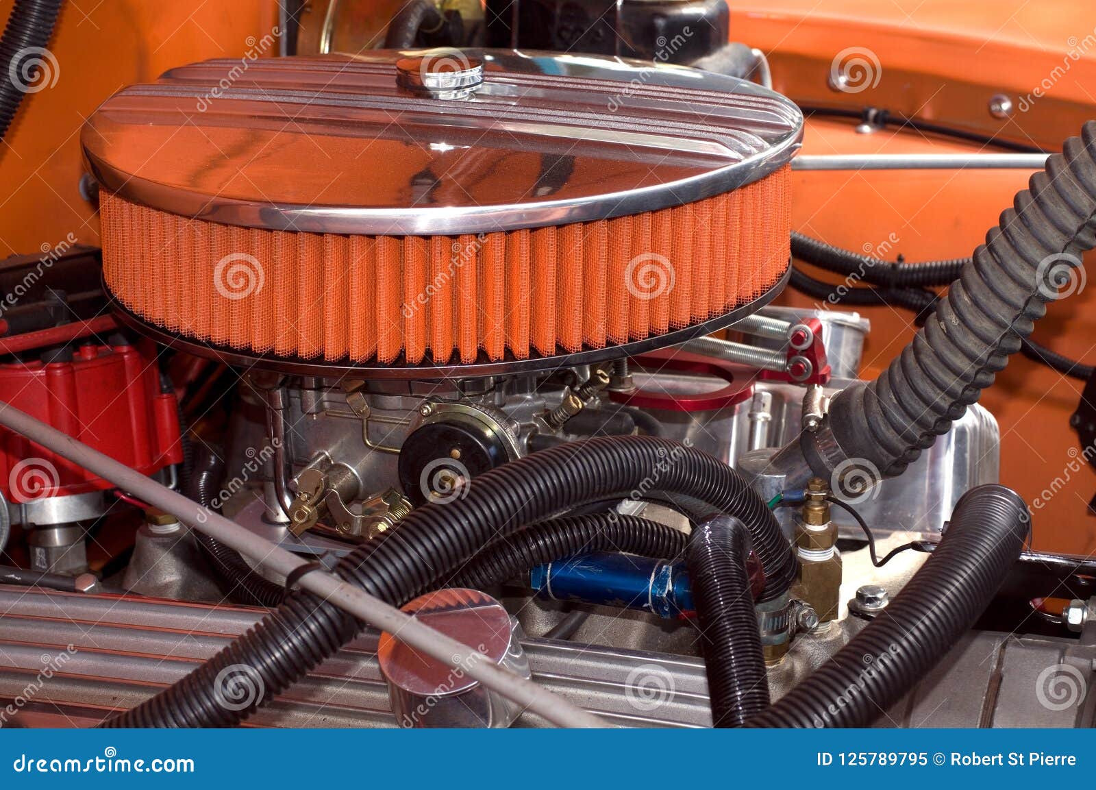 Orange High Performance Modified Automobile Engine Stock Image - Image ...
