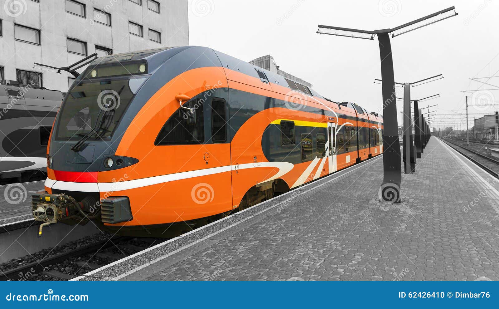 Orange High-speed Train on the Platform of the Train Station Stock ...