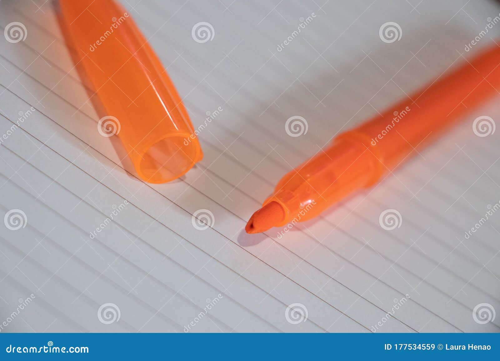 Orange Highlighter on Striped Plain Paper Stock Image - Image of ...