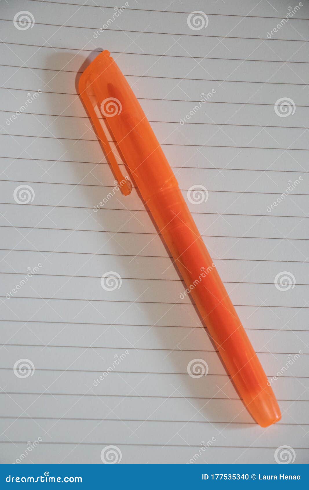 Orange Highlighter on Striped Plain Paper Stock Photo - Image of color ...