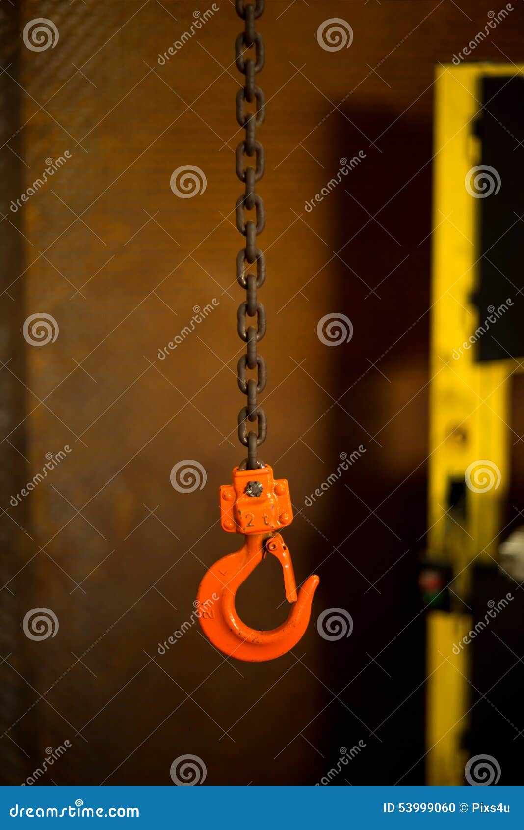 Orange Hook With Sling Belt And Chain Block Or Chain Hoist, With A ...
