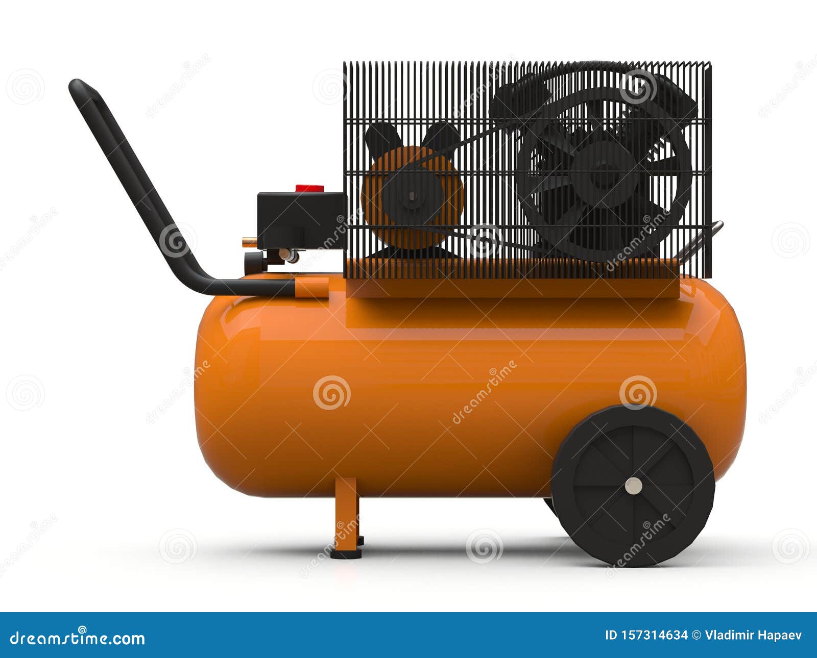 Orange Horizontal Air Compressor Isolated on a White Background. 3d ...