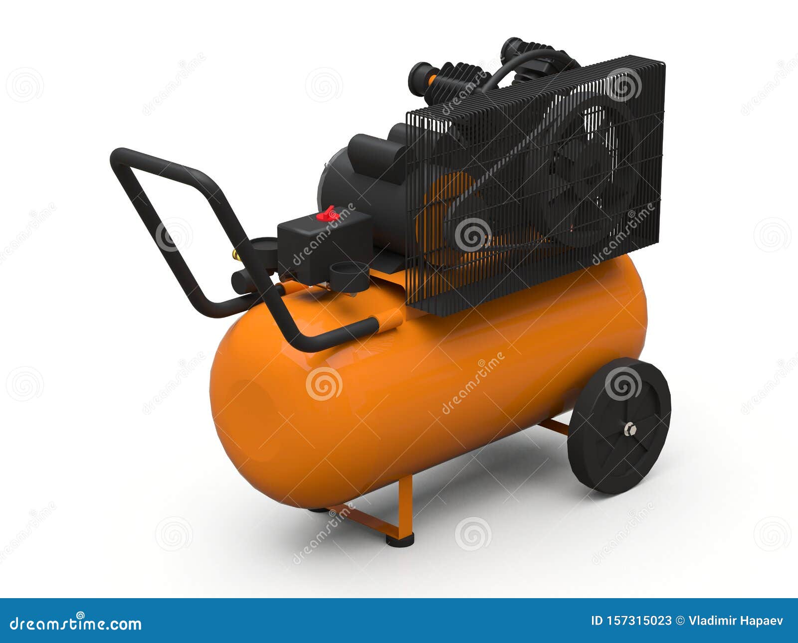 Orange Horizontal Air Compressor Isolated on a White Background. 3d ...