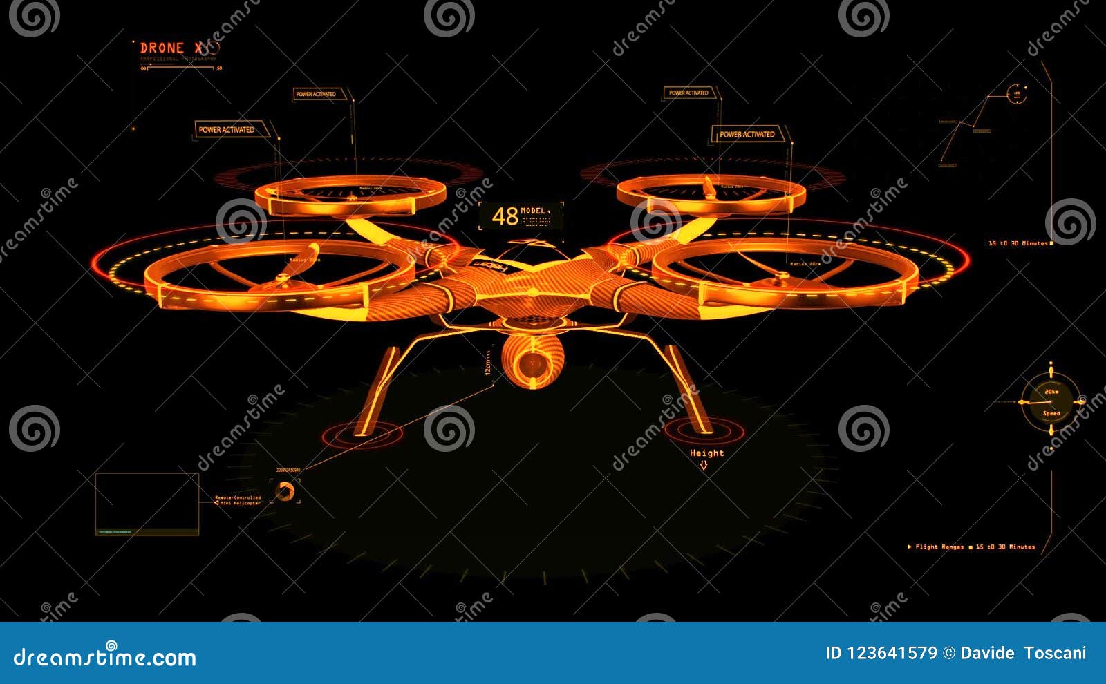 Orange HUD 3D Drone Hologram Interface Graphic Element Stock Video ...