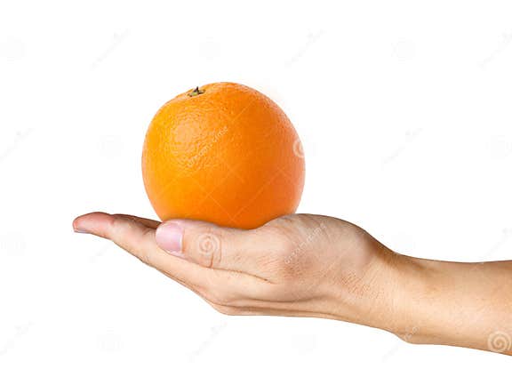 Orange on human hand stock image. Image of isolated, background - 17066141
