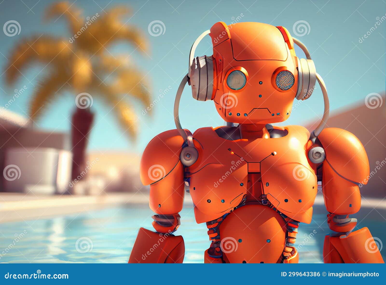 Orange Humanoid Robot by the Pool Stock Photo - Image of concept, icon ...