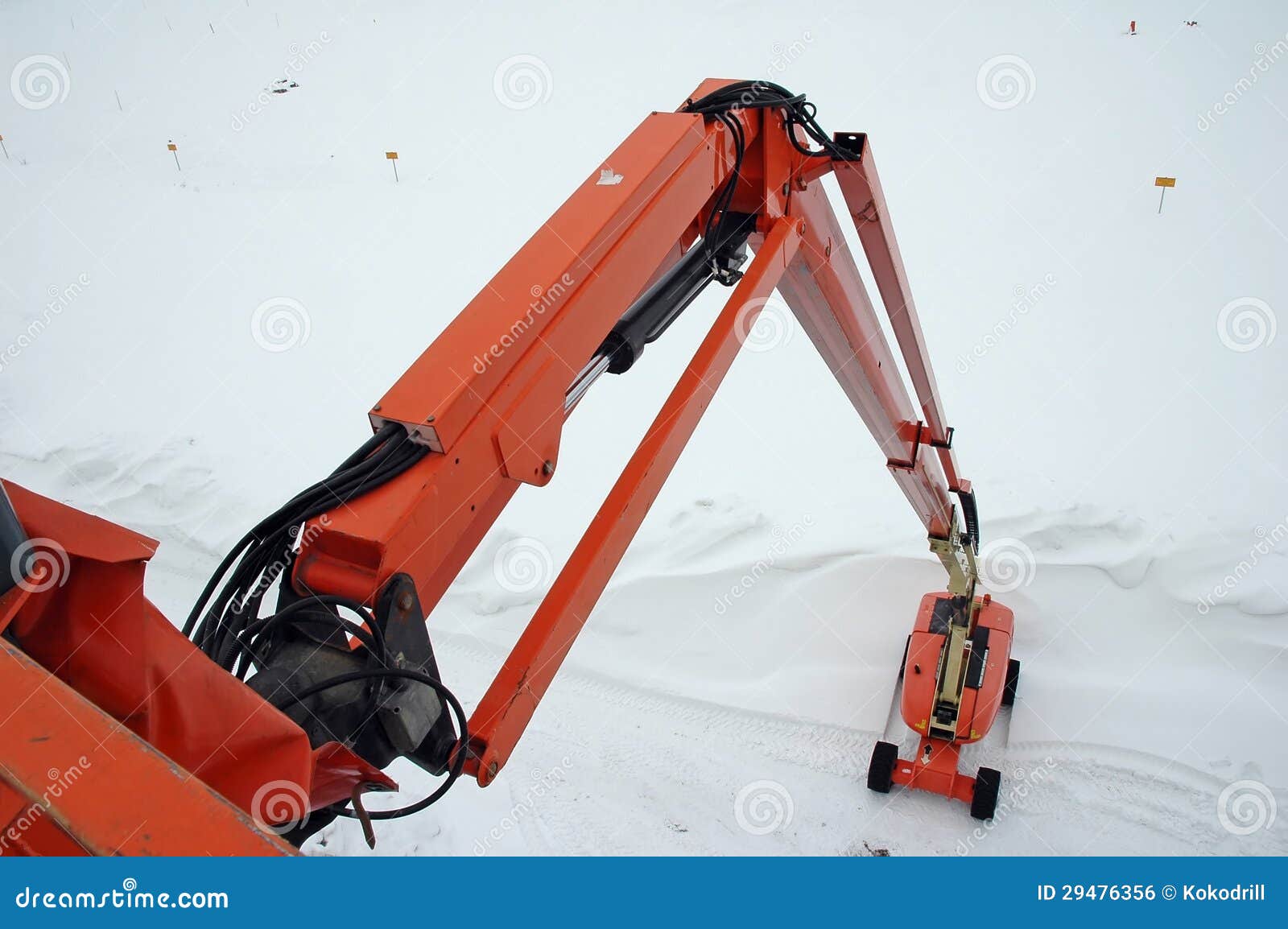Orange hydraulic lift stock photo. Image of snow, lifting - 29476356