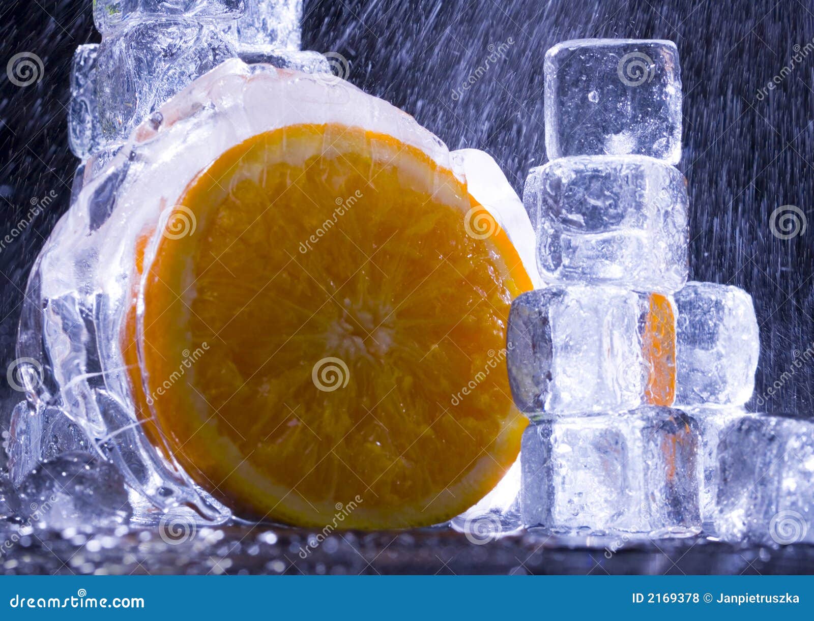 Orange with ice cubes stock photo. Image of cube, fleshy - 2169378