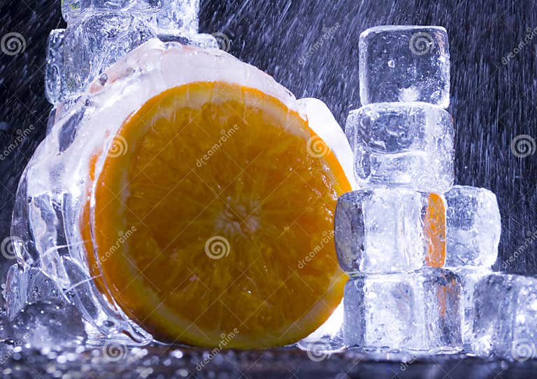 Orange with ice cubes stock photo. Image of cube, fleshy - 2169378