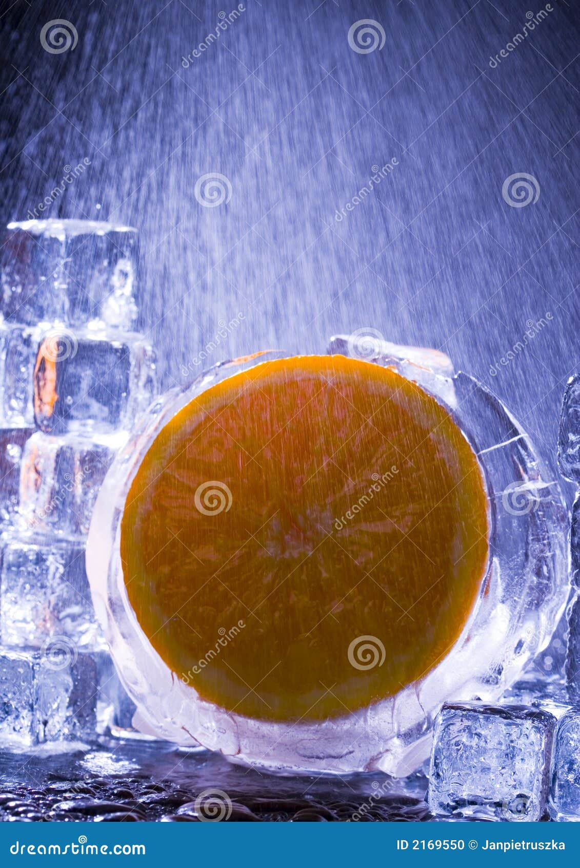 Orange with ice cubes stock photo. Image of fleshy, flavour - 2169550