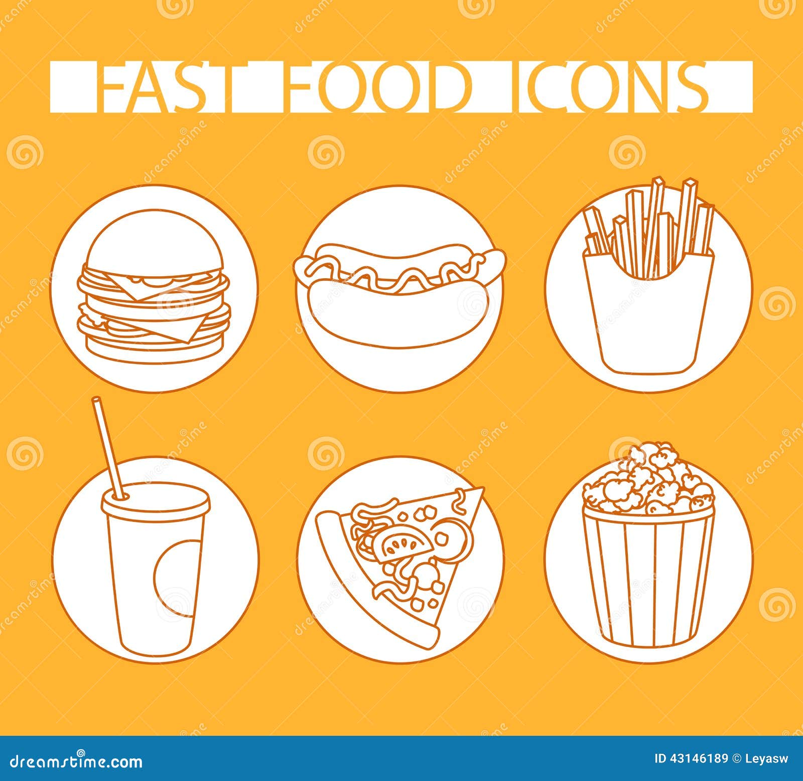 Orange icon set fast food stock vector. Illustration of menu - 43146189