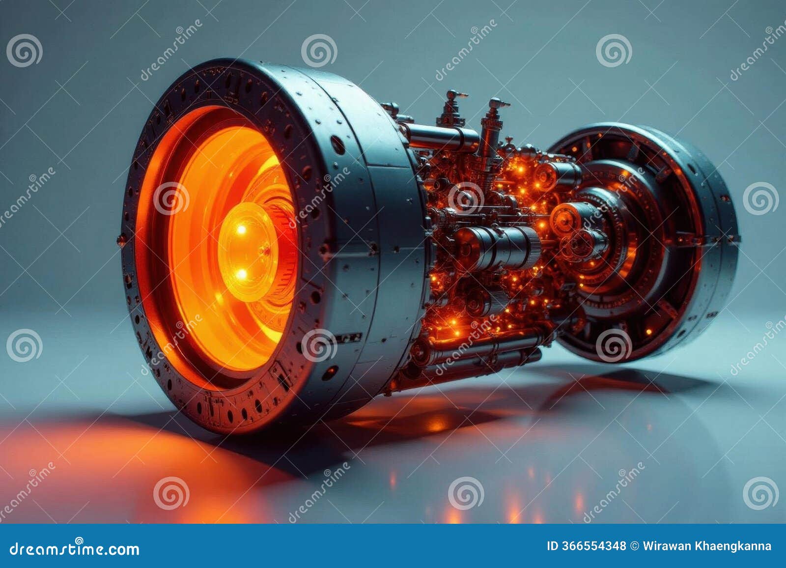 Orange Illuminated Engine, Complex Internal Mechanisms, High Tech ...