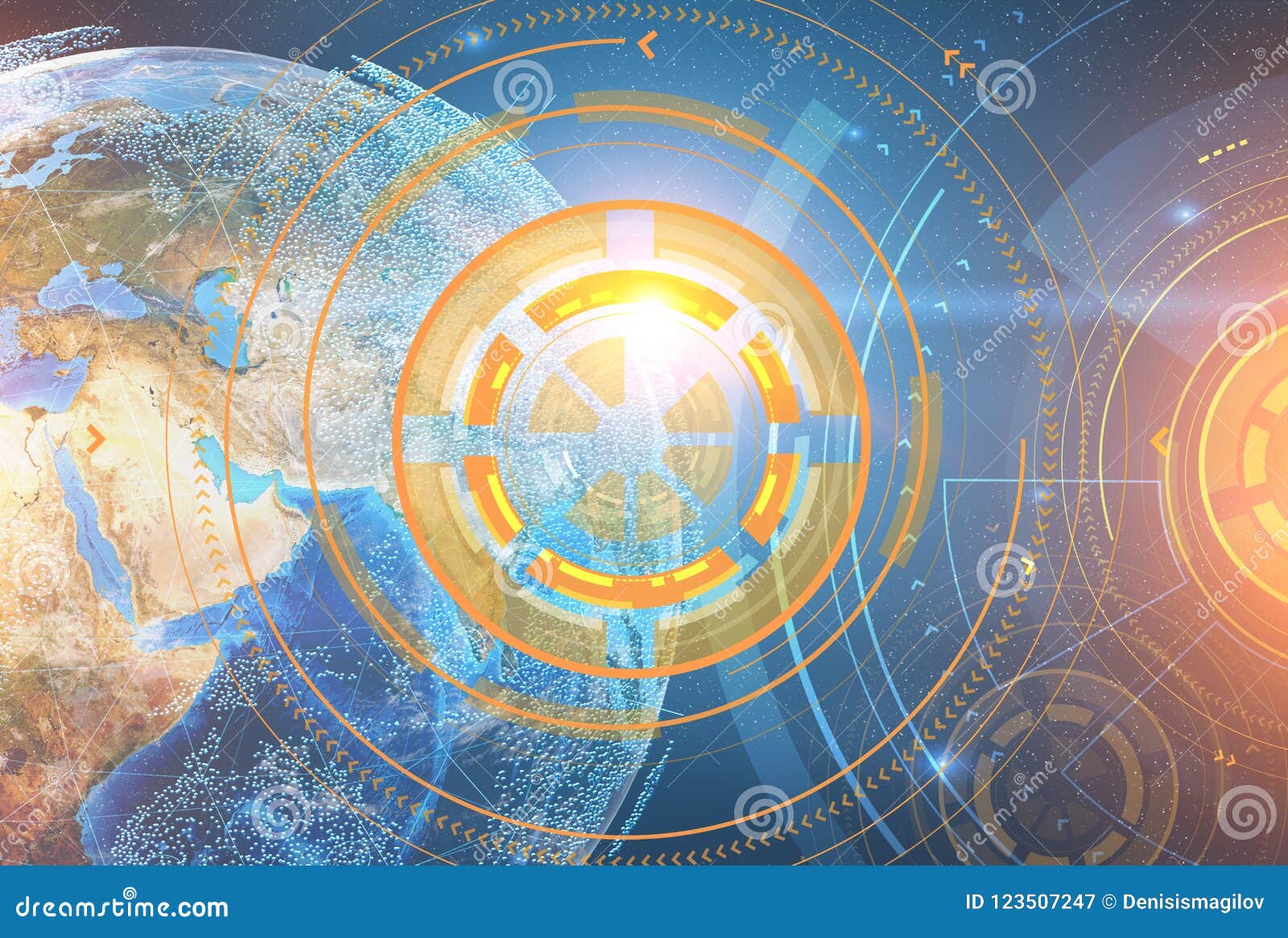 Immersive Planet Interface And Blue Graphs Stock Photography ...