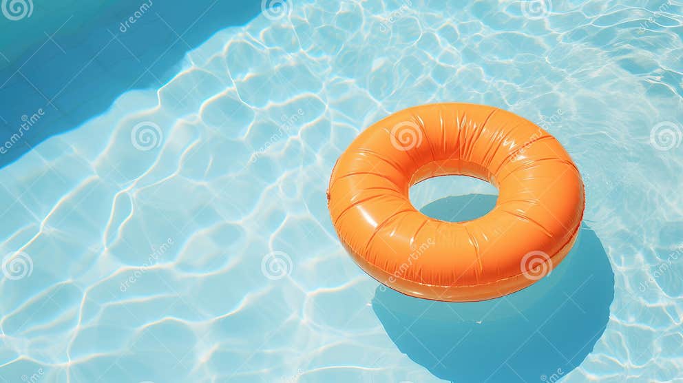 An Orange Inflatable Circle on the Surface of the Pool Stock Photo ...