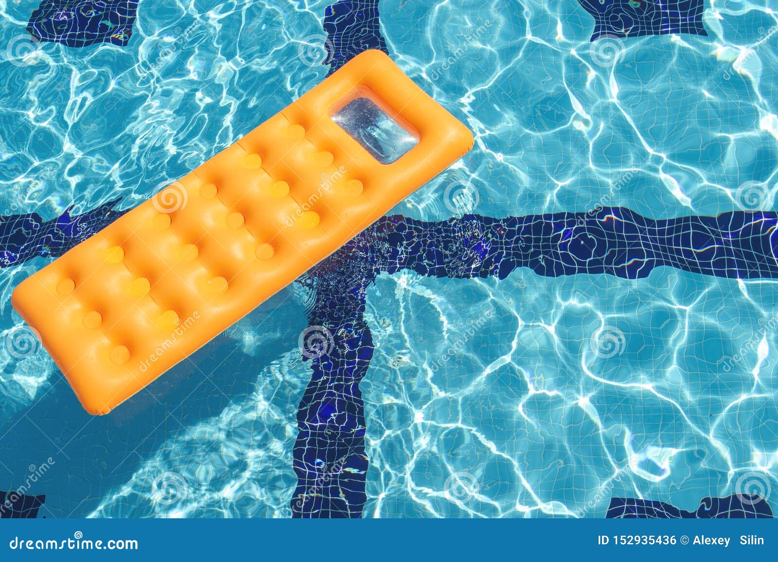 Orange Inflatable Mattress in the Pool. Stock Photo - Image of summer ...
