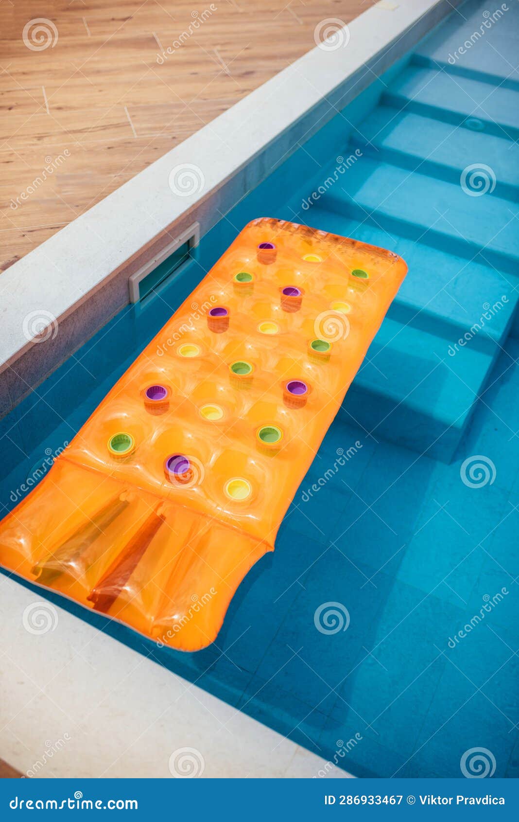 Orange Inflatable Mattress in the Pool Stock Image - Image of vacation ...